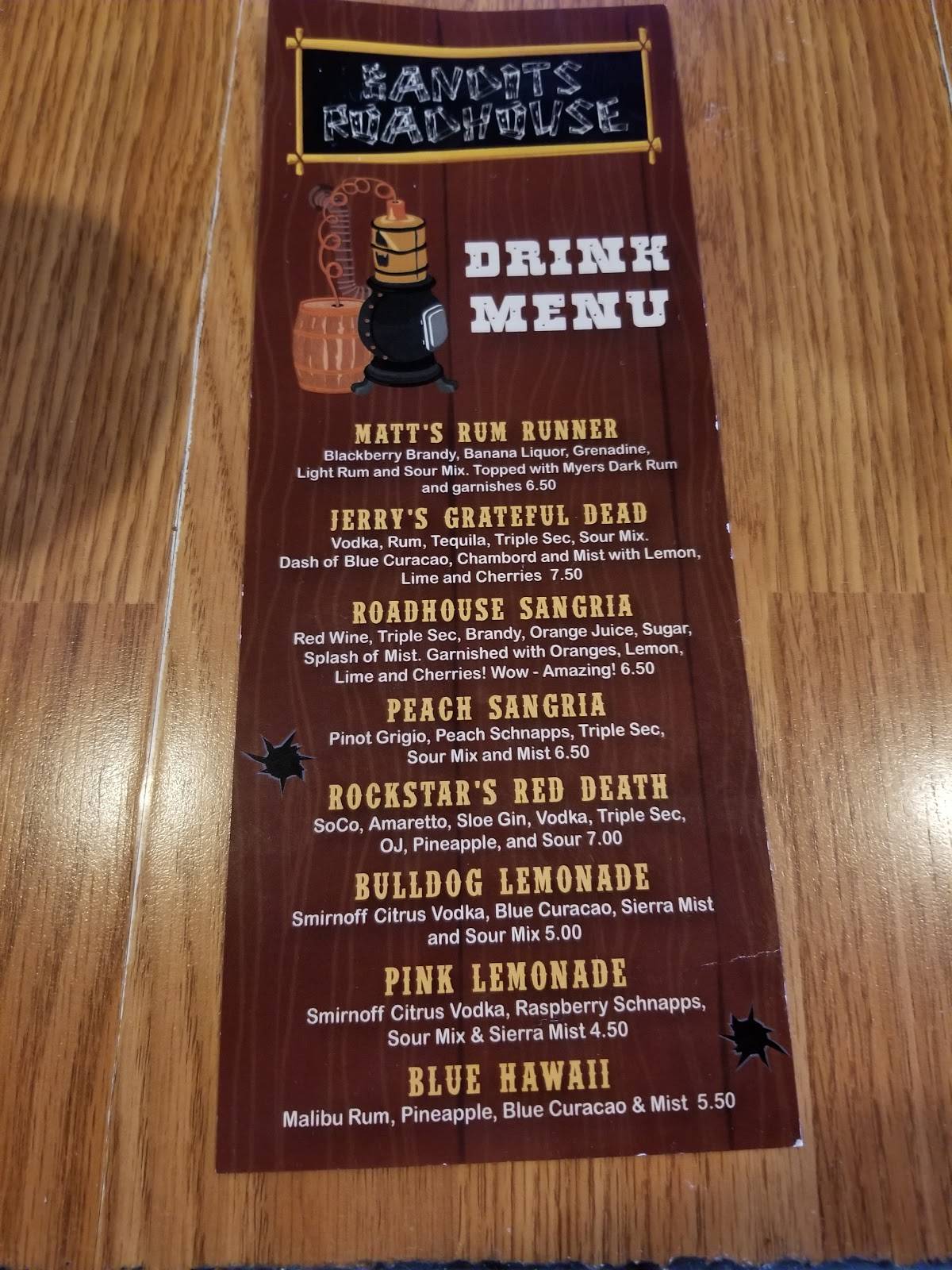 Menu at Bandit's Roadhouse pub & bar, Berwick