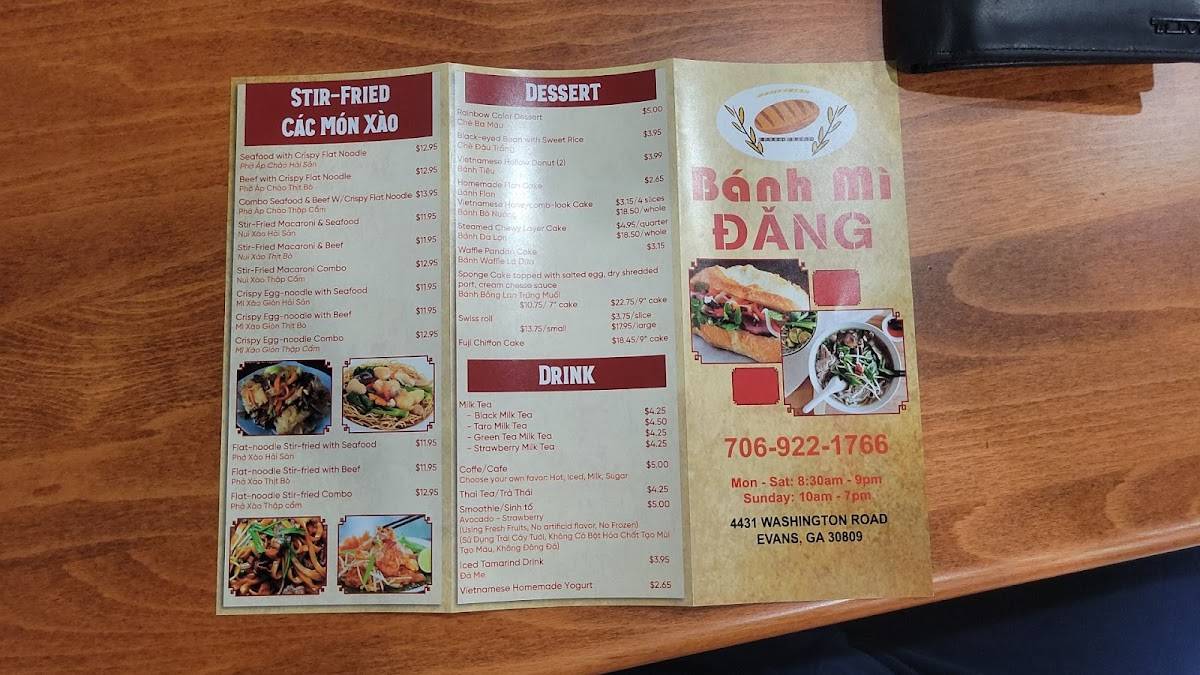 Menu at Banh Mi Dang restaurant, Evans