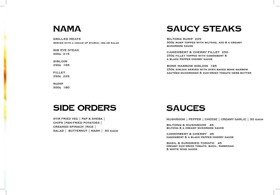Menu at Baobab Cafe & Grill, Pretoria, Menlyn Shopping Centre