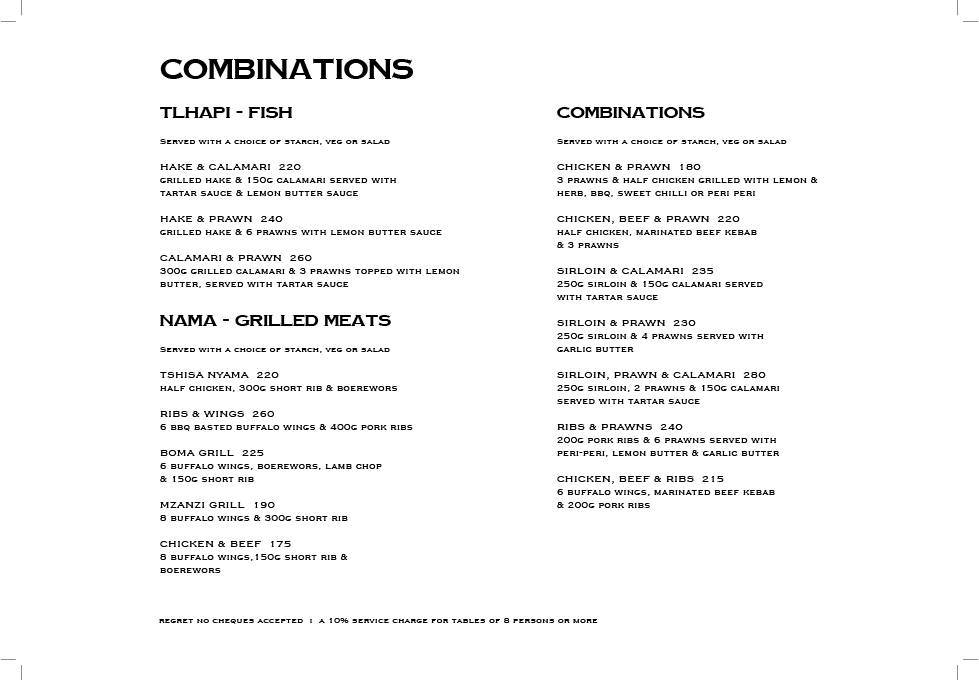 Menu at Baobab Cafe & Grill, Pretoria, Menlyn Shopping Centre