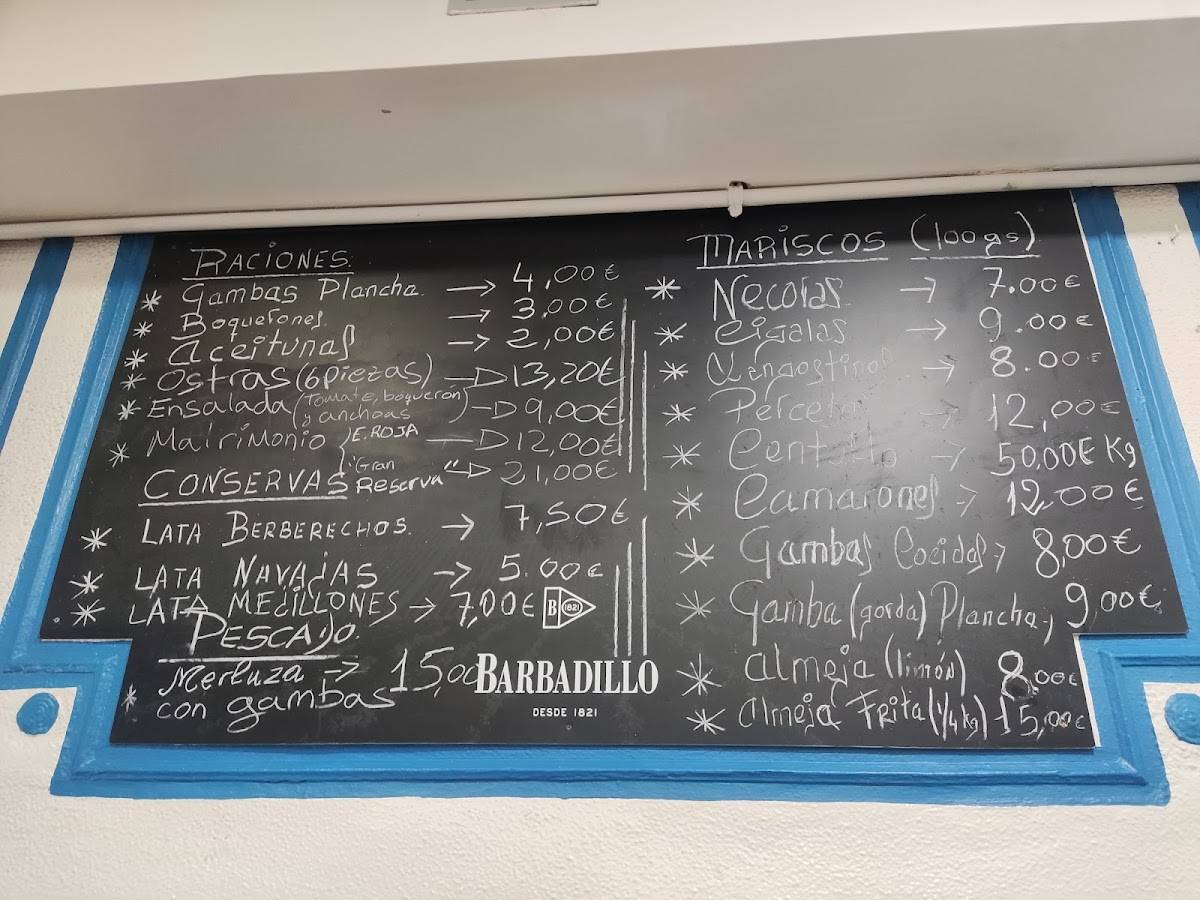 Carta de Bar El Boquerón, Madrid, C. de Valencia