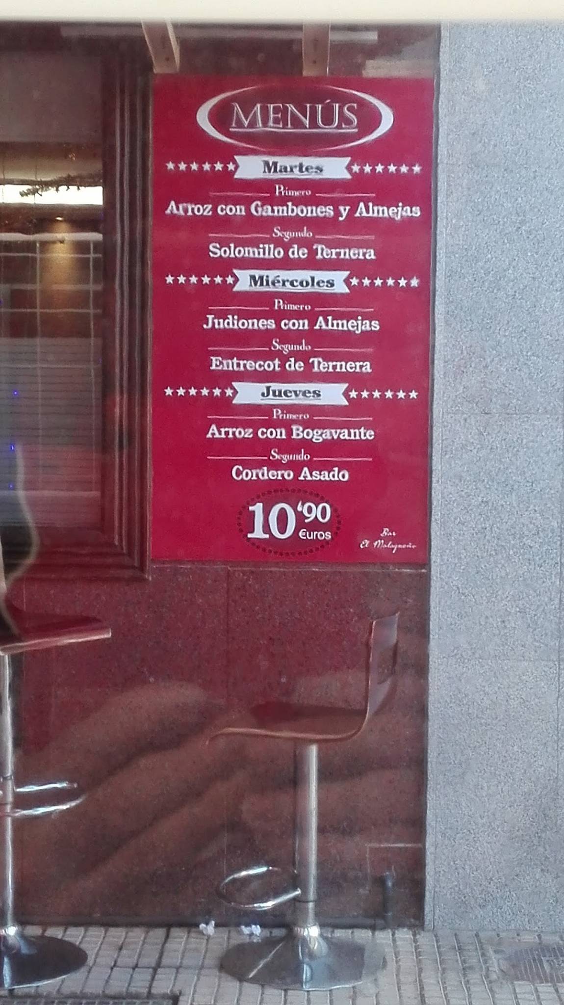 Carta de Bar El Malagueño, Torrejón de Ardoz