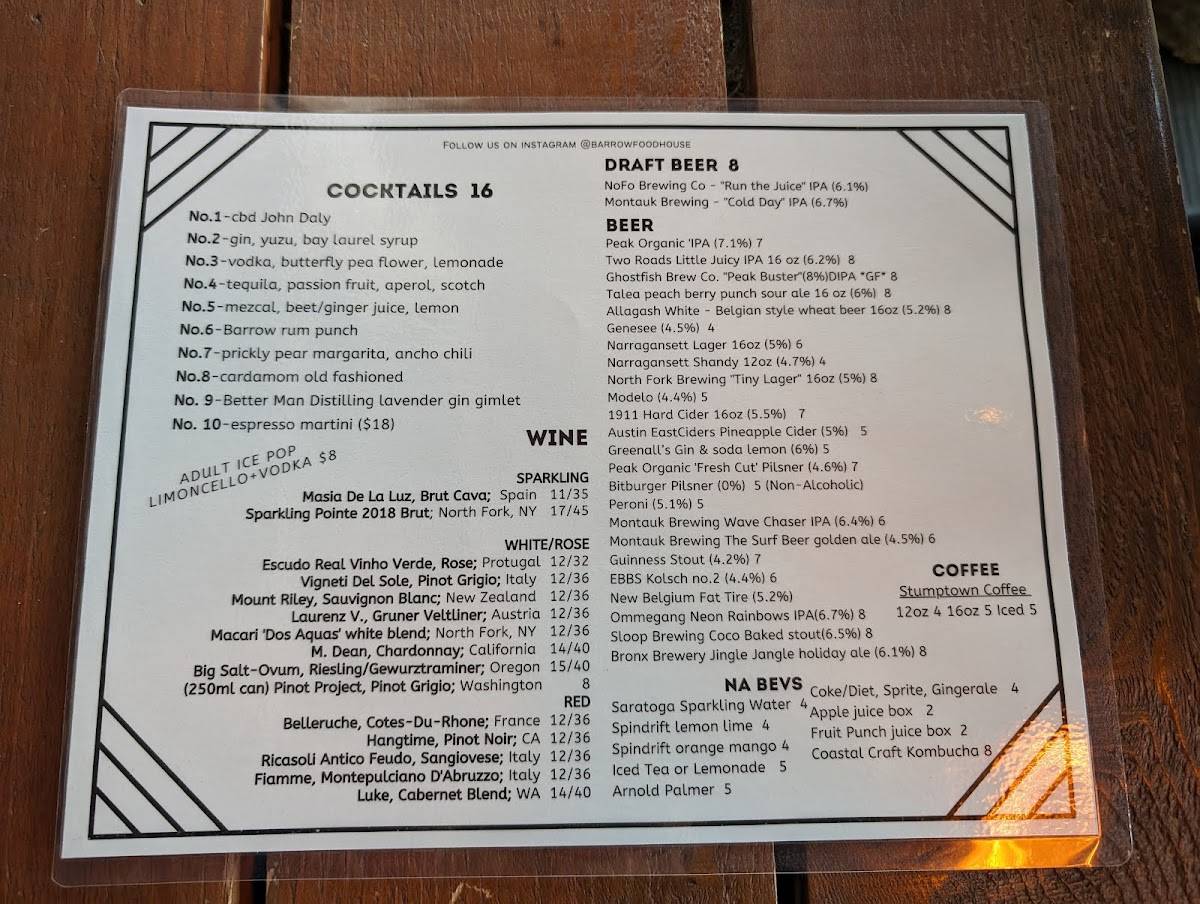 Menu at Barrow Food House, Riverhead