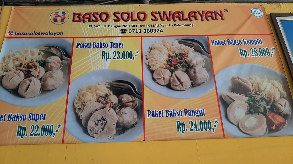 Menu at Baso Solo Swalayan restaurant, Palembang, Jl. Bangau No.168