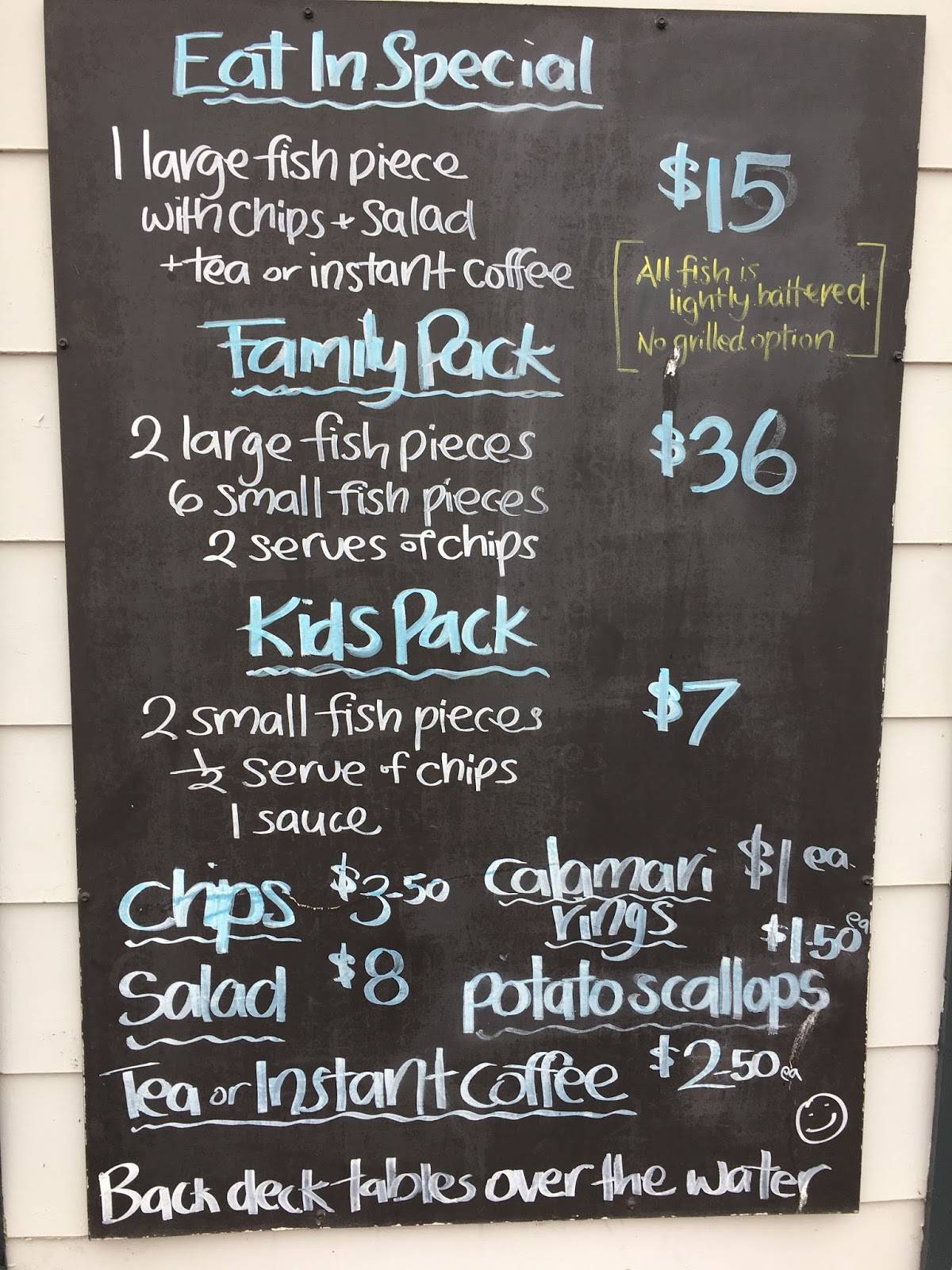 Menu at Innes Boatshed restaurant, Batemans Bay