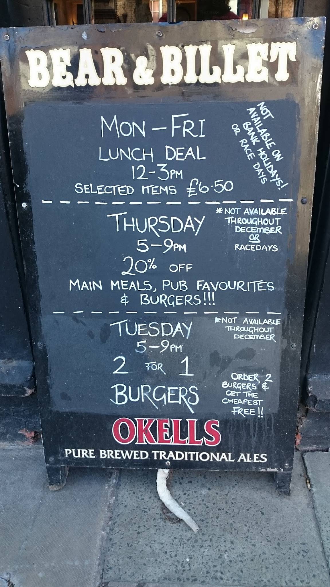 Menu at Bear & Billet pub & bar, Chester