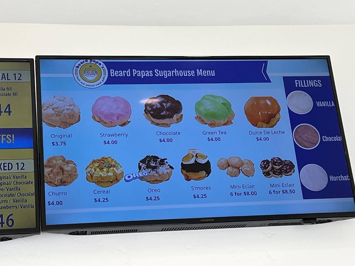 Menu at Beard Papa's desserts, Salt Lake City