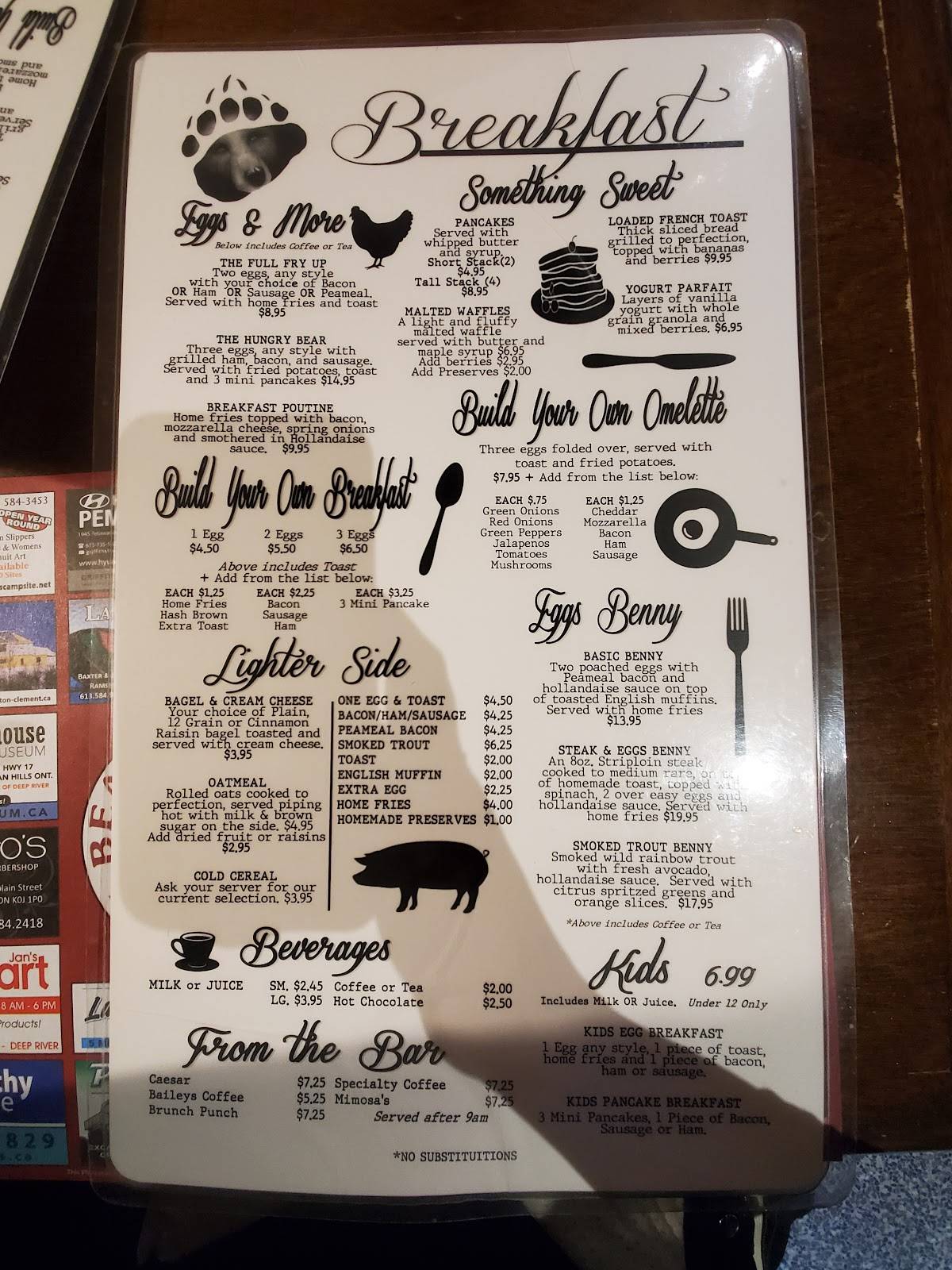 Menu at Bears Den Lounge & Motel restaurant, Deep River