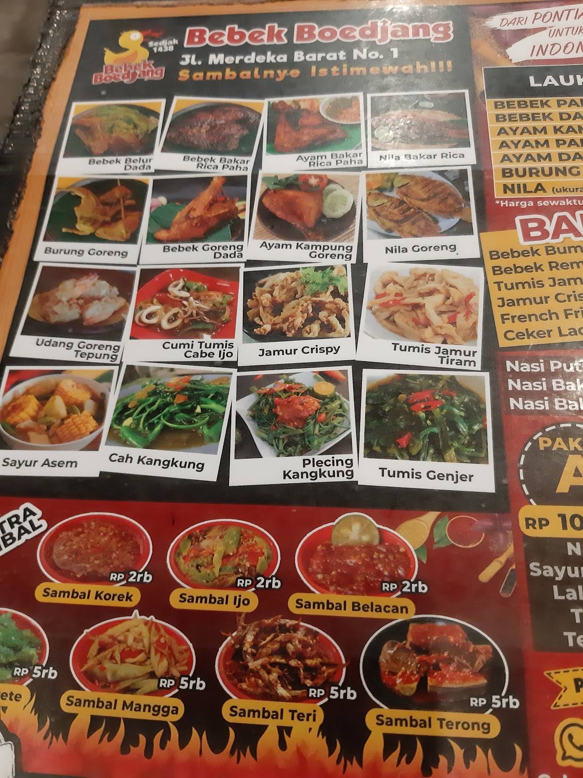Carta del restaurante Bebek Boedjang Merdeka, Pontianak