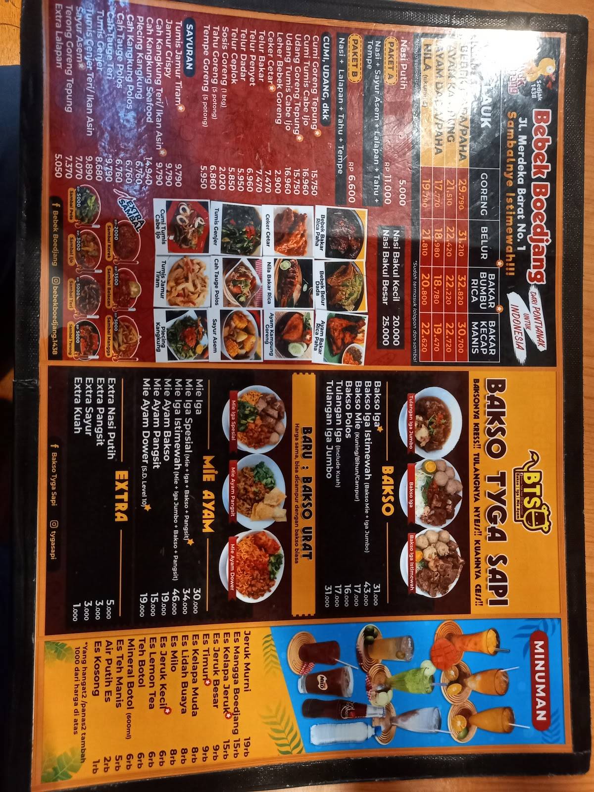 Carta del restaurante Bebek Boedjang Merdeka, Pontianak