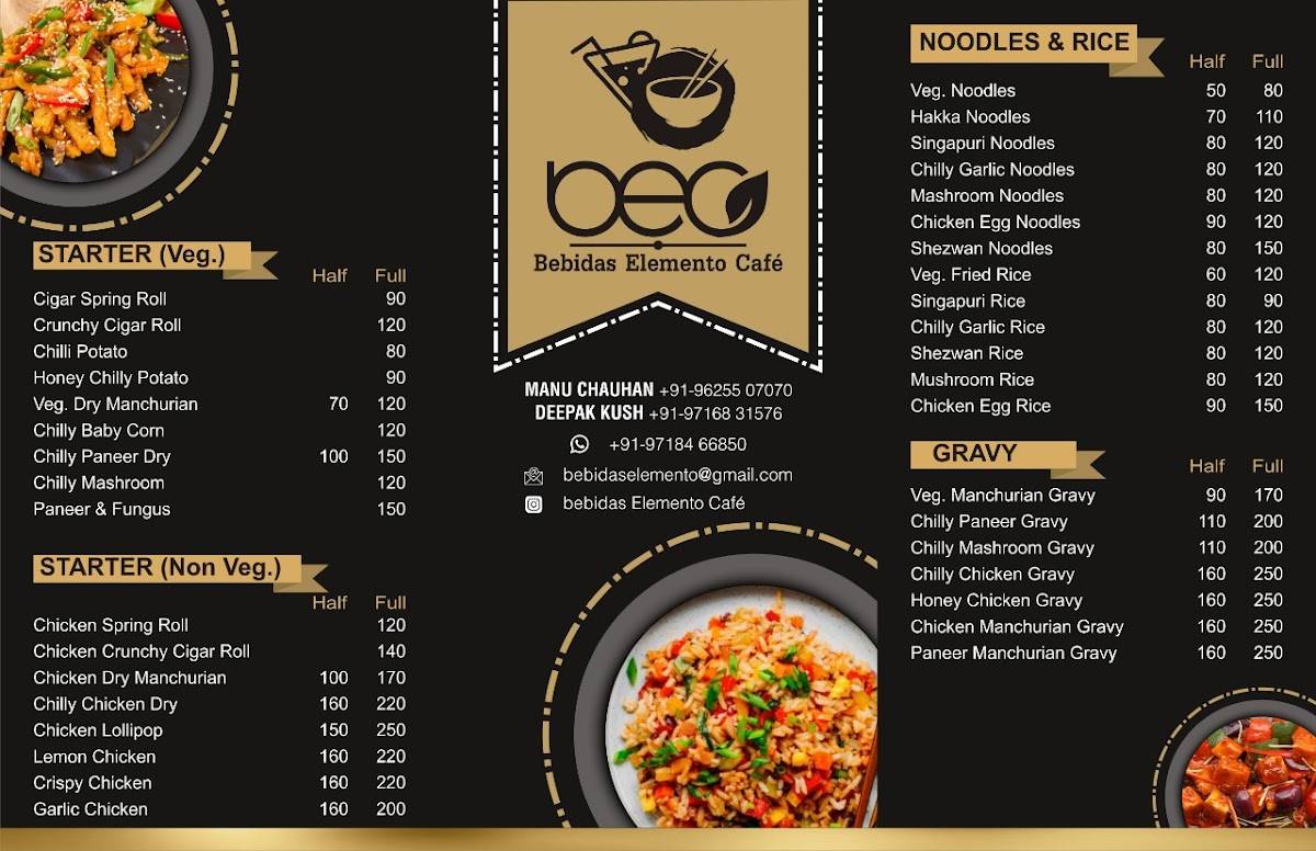 Menu at Bebidas Elemento Cafe, New Delhi