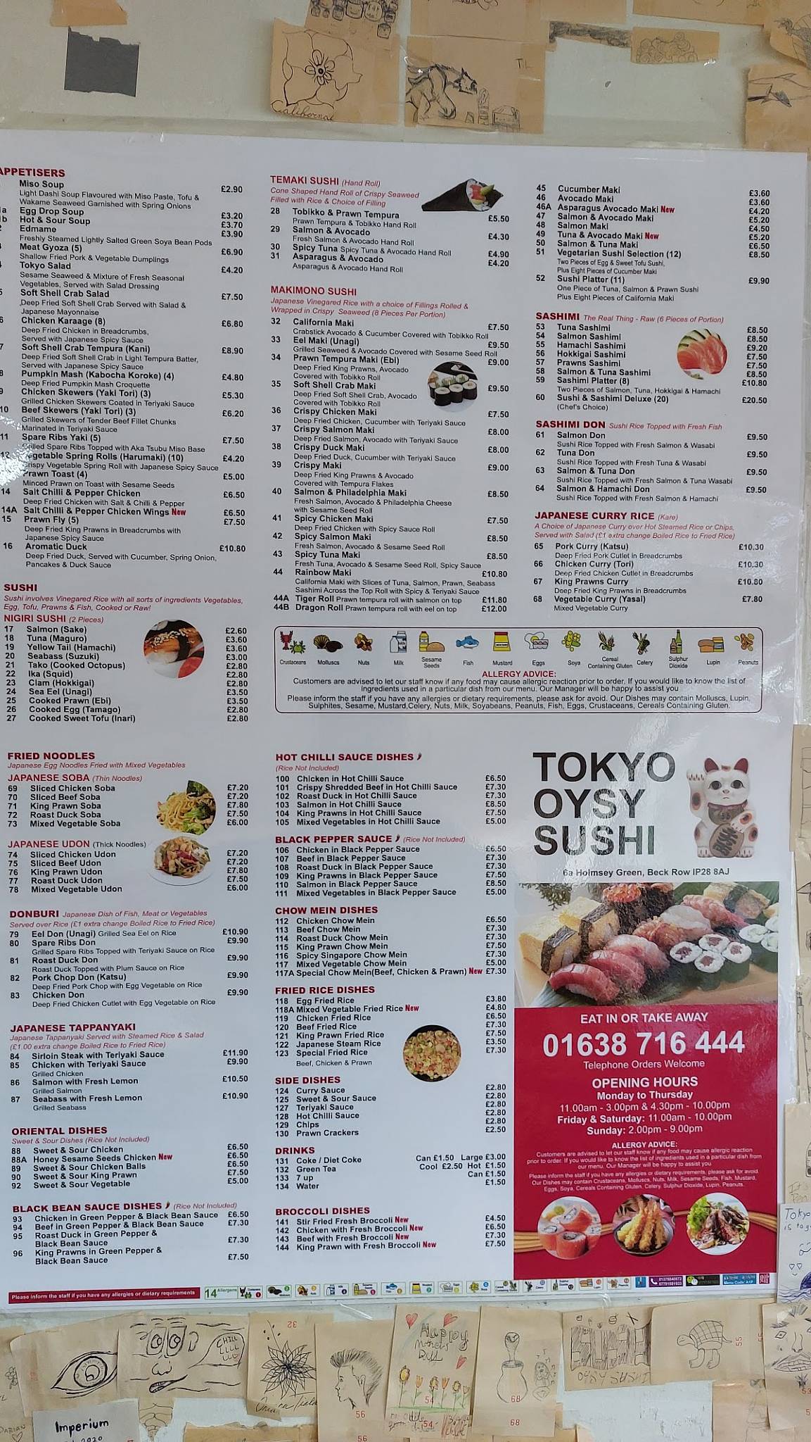 Menu at Tokyo Oysy Sushi restaurant, Beck Row
