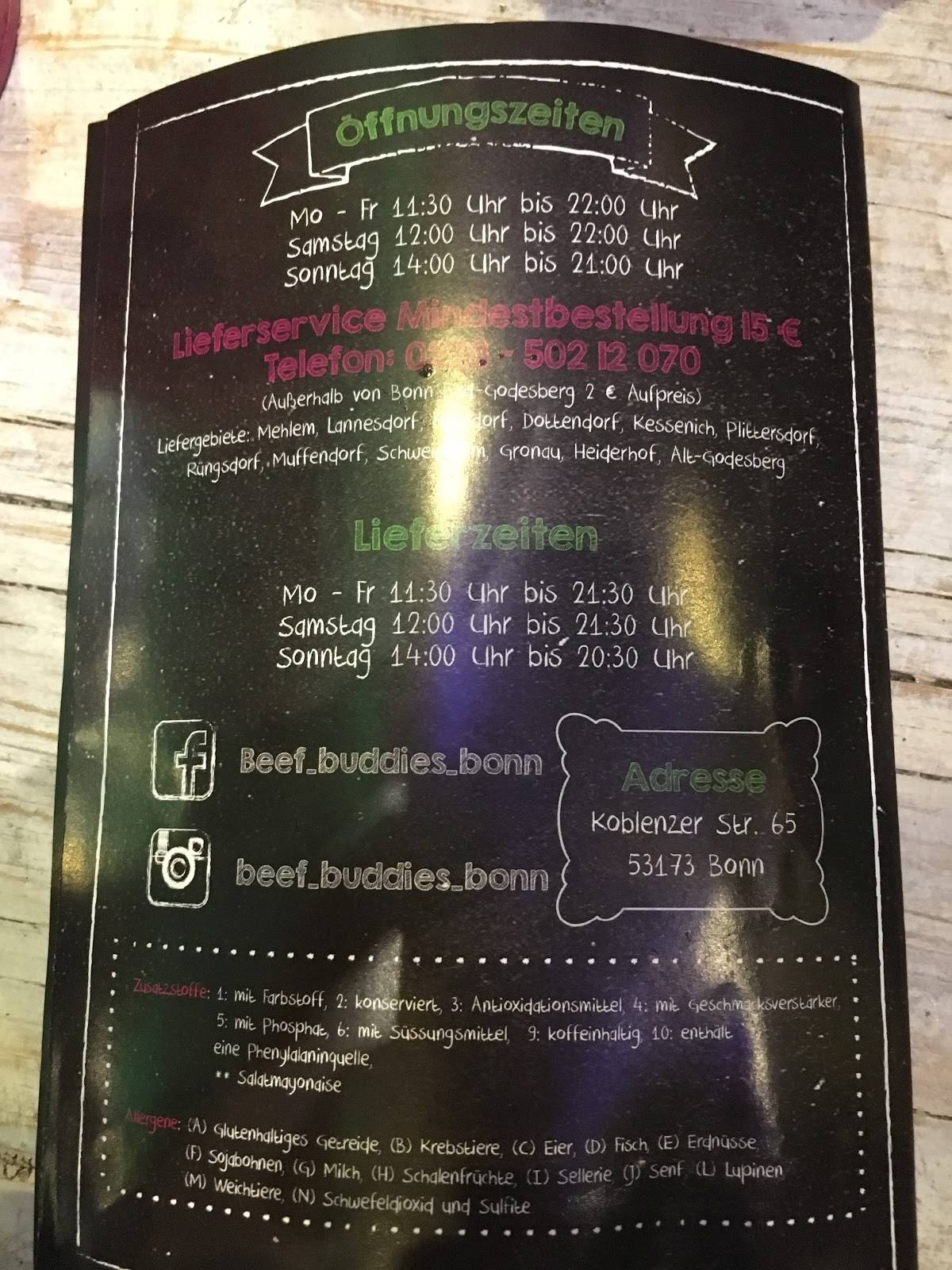 Menu at Beef Buddies restaurant, Bonn
