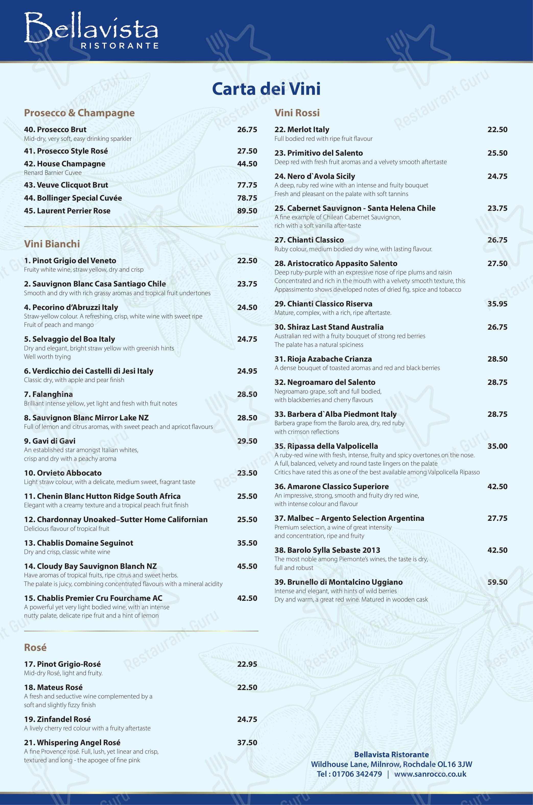 Menu at Bellavista Restaurant, Rochdale, Wildhouse Ln