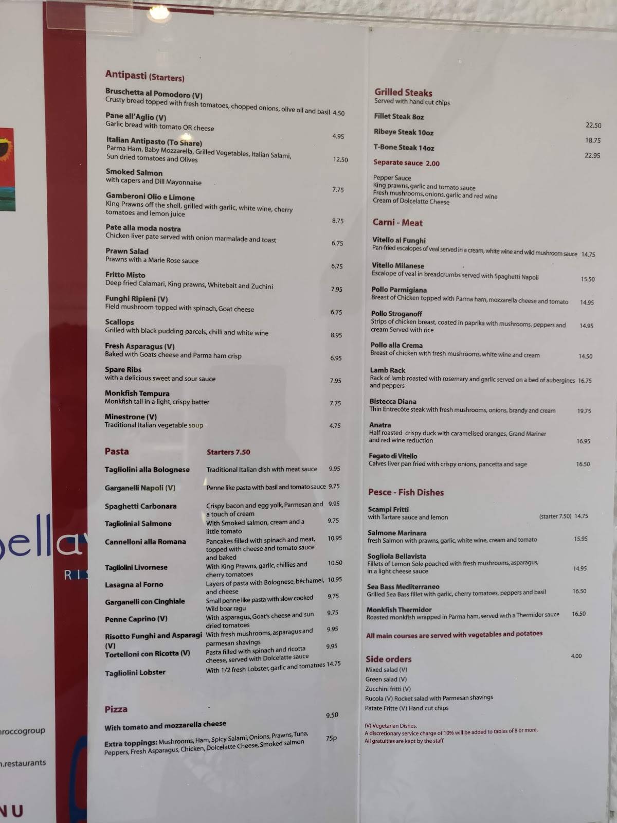 Menu at Bellavista Restaurant, Rochdale, Wildhouse Ln