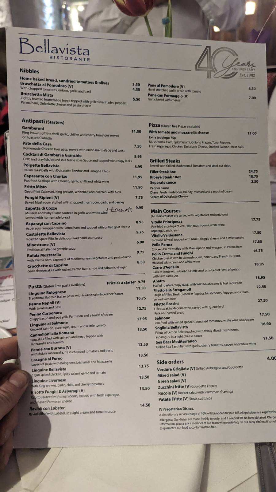 Menu at Bellavista Restaurant, Rochdale, Wildhouse Ln