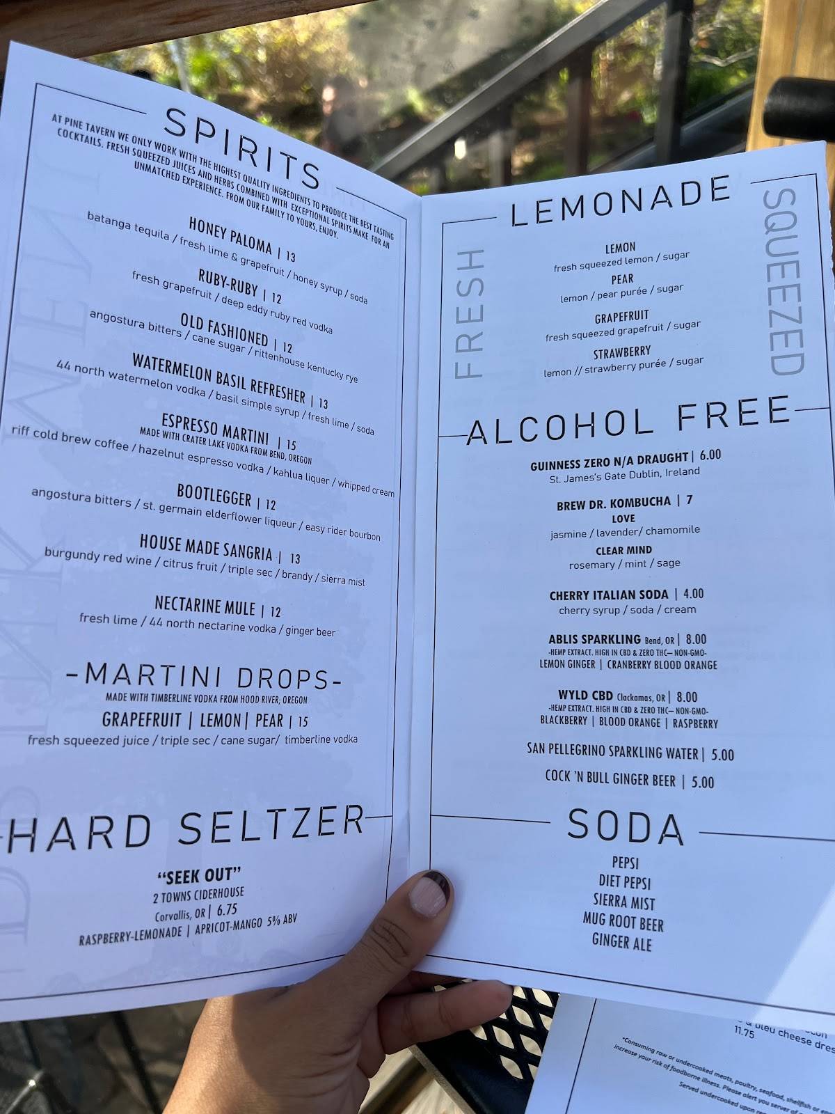 Menu at Pine Tavern Restaurant, Bend