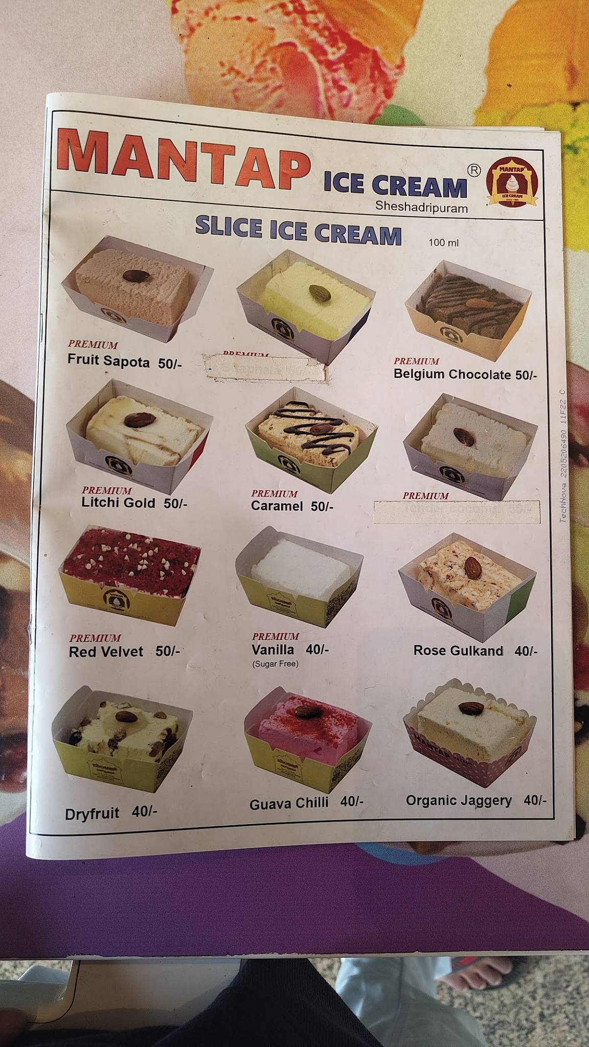 Menu at Mantap Ice Cream, Bengaluru
