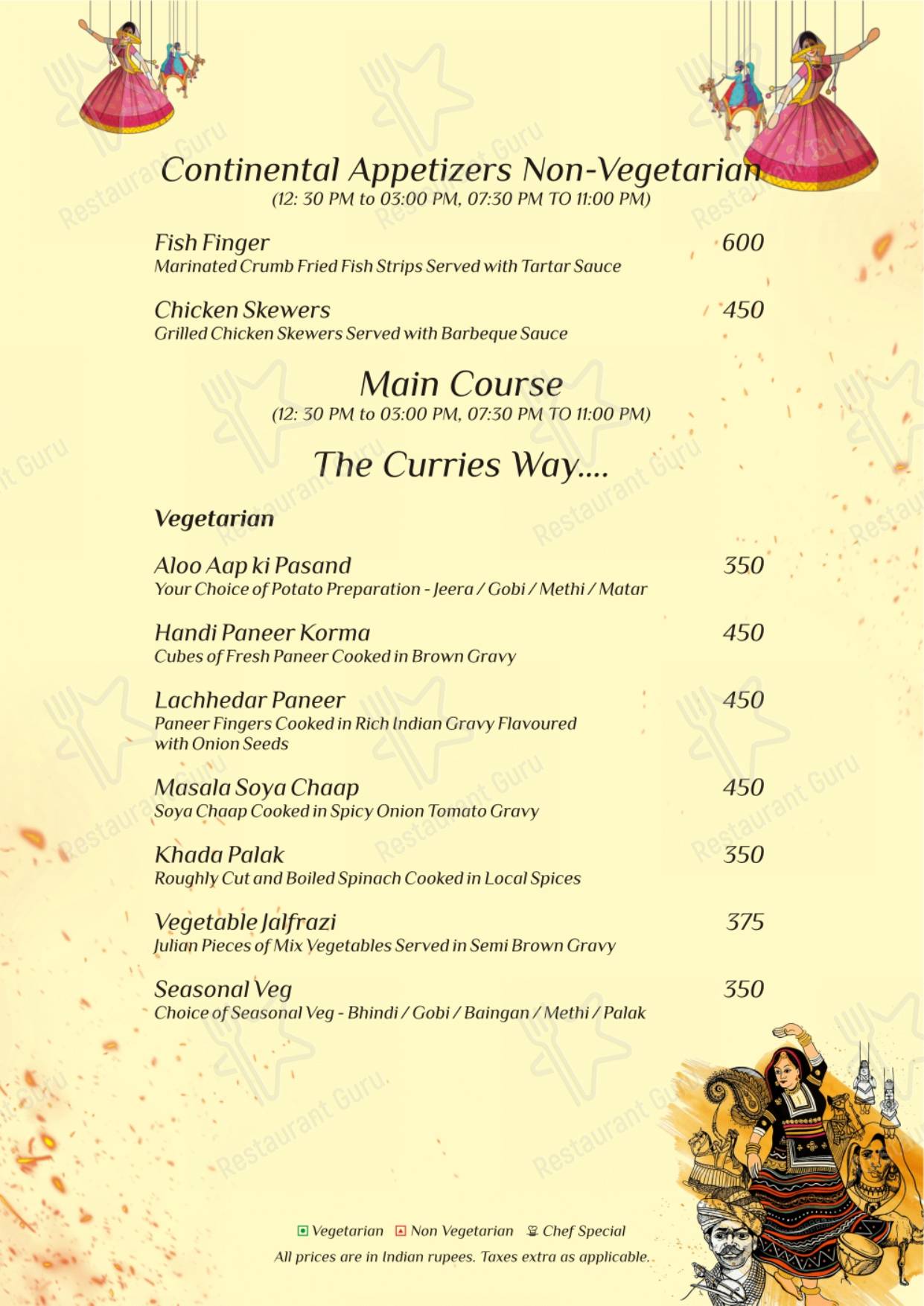 Menu at Bhanwar Singh Palace Jaipur, Bagru