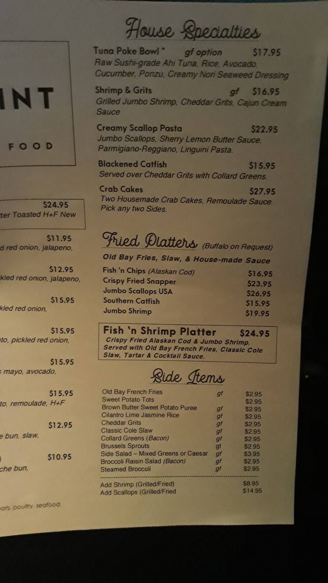 Menu at Big B's Fish Joint restaurant, Atlanta