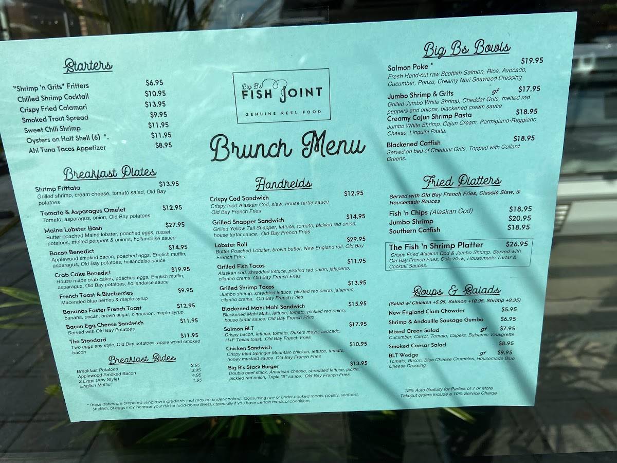 Menu at Big B's Fish Joint restaurant, Atlanta