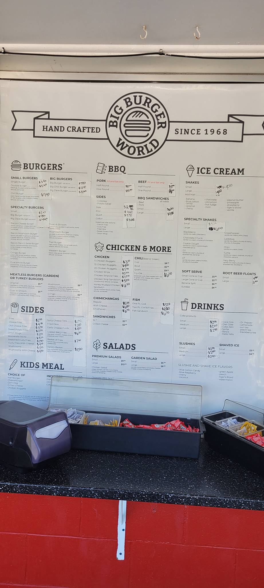 Menu at Big Burger World restaurant, Cañon City
