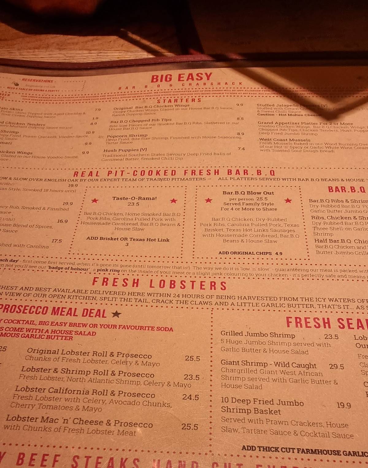 Menu at Big Easy Restaurant - Kings Road, Chelsea, London, 332-334 King ...