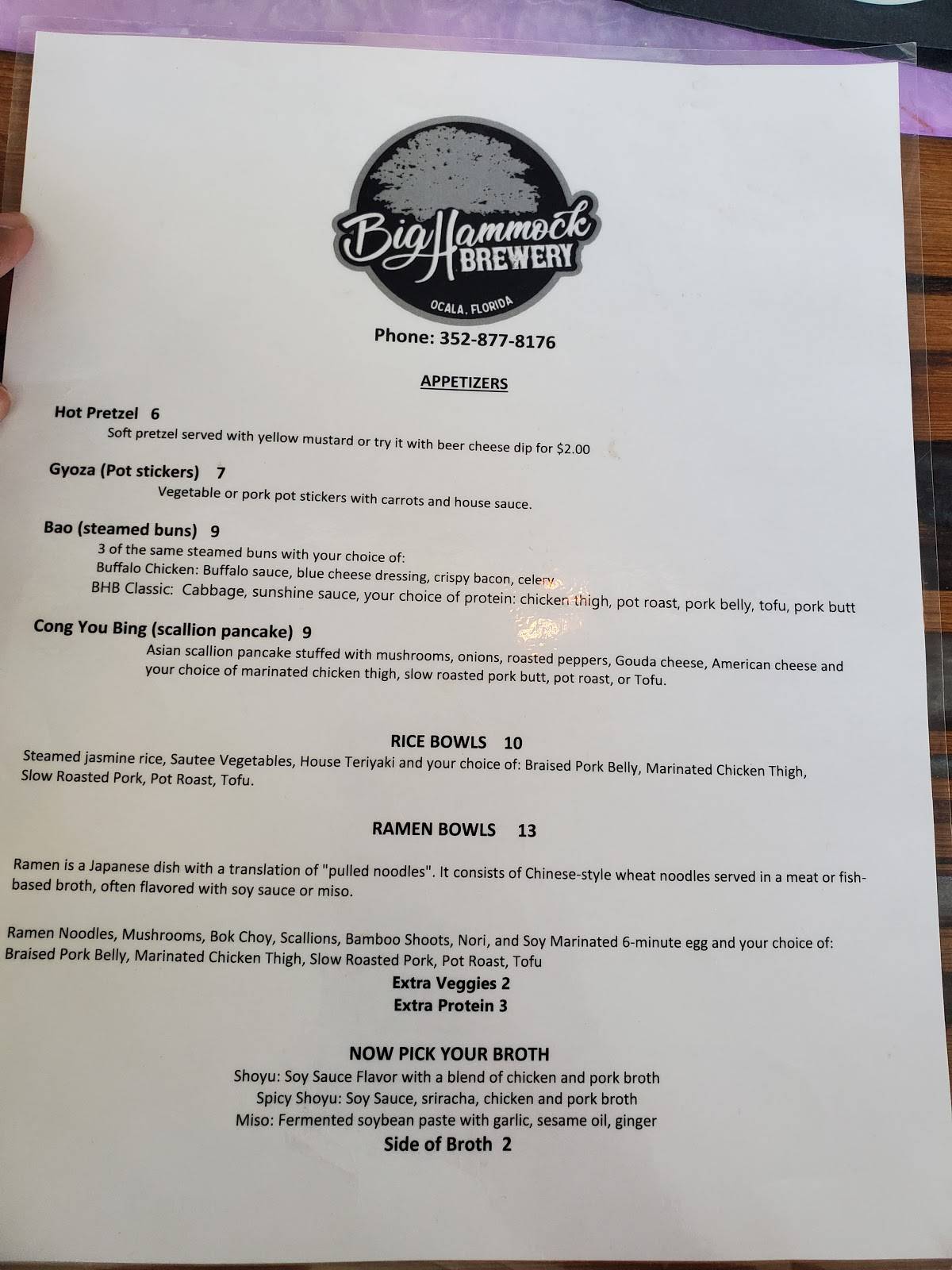 Menu at Big Hammock Brewery & Bites restaurant, Ocala