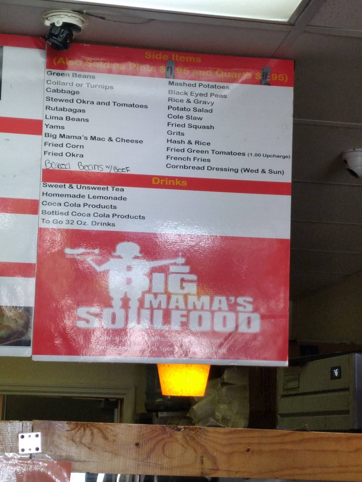 Menu at Big Mama's Soul Food desserts, Augusta