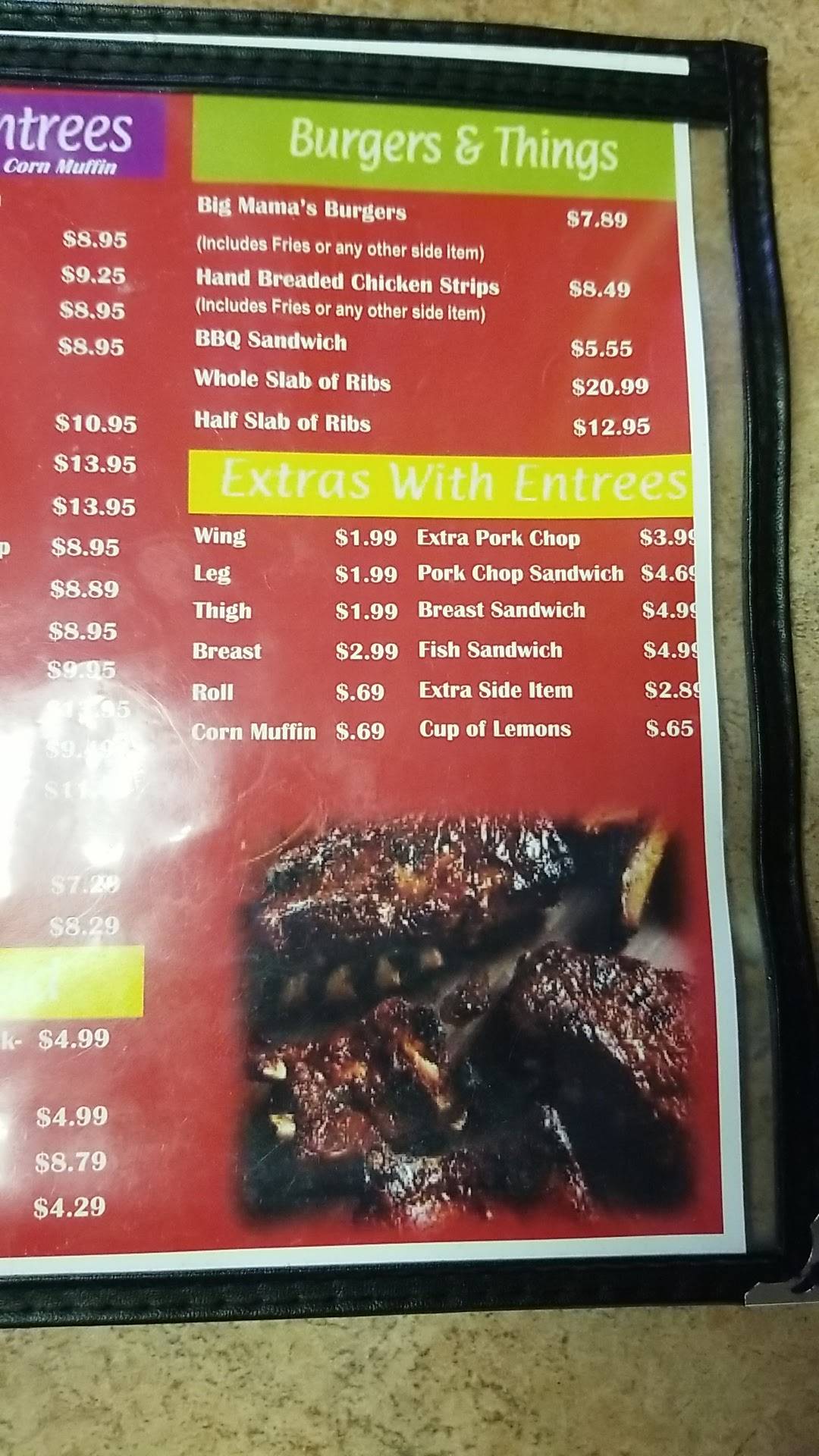 Menu at Big Mama's Soul Food desserts, Augusta
