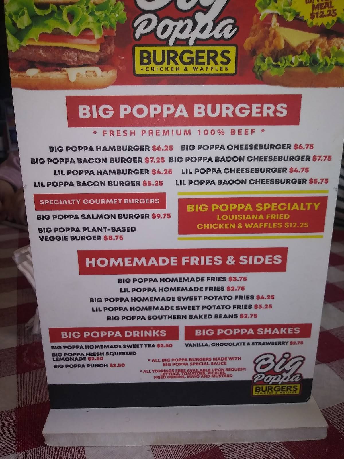 Menu at Big Poppa Burgers Chicken & Waffles restaurant, Harvey