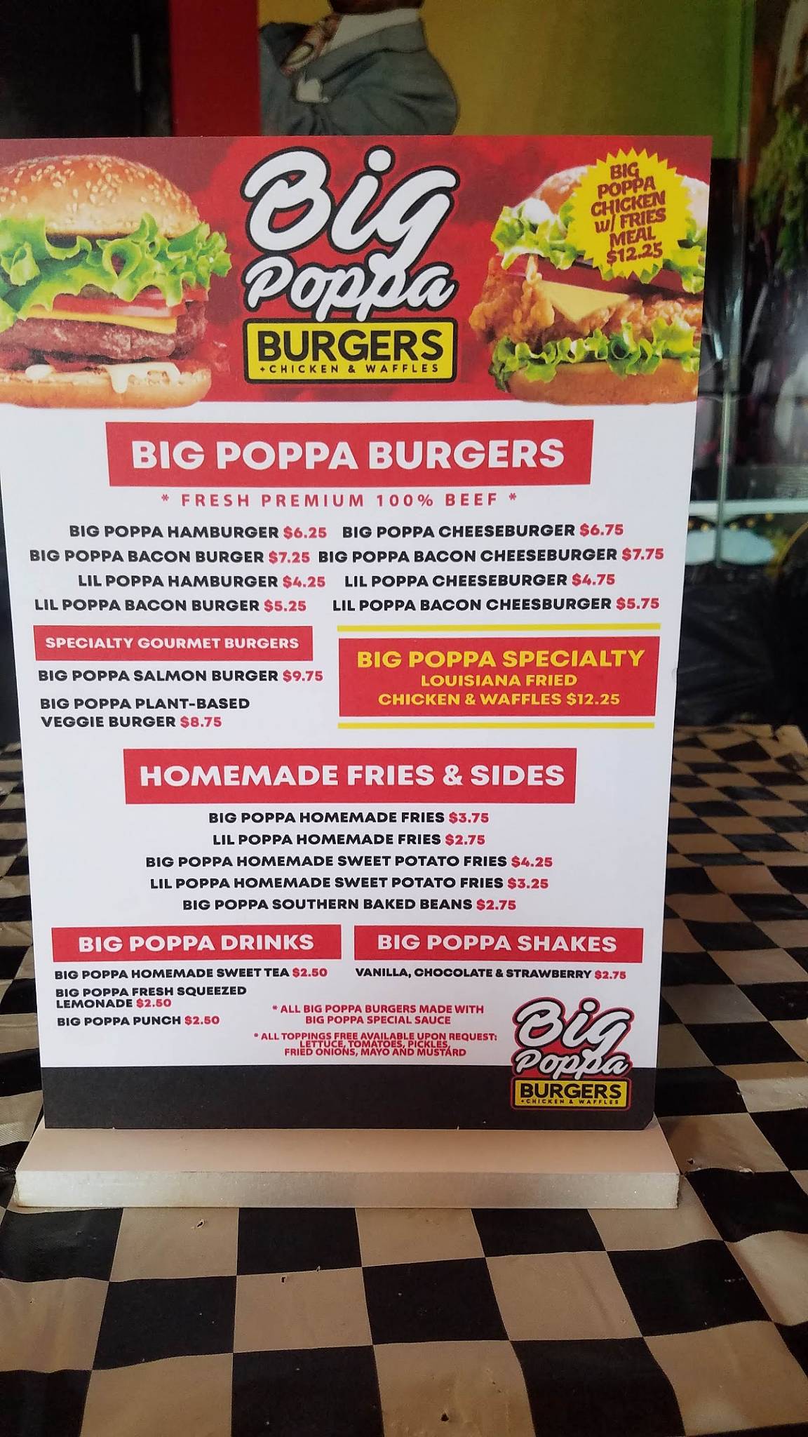 Menu at Big Poppa Burgers Chicken & Waffles restaurant, Harvey