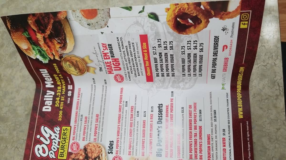 Menu at Big Poppa Burgers Chicken & Waffles restaurant, Harvey