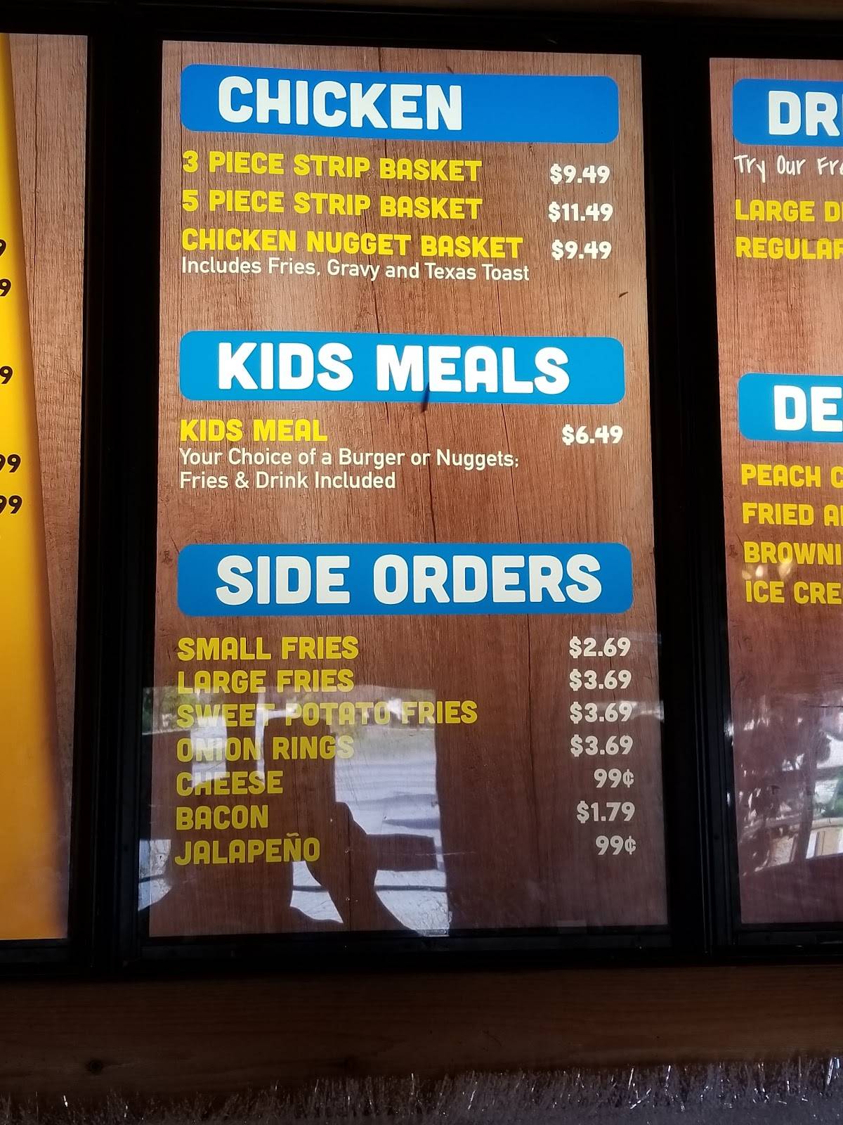 Menu at Billy Bob's Hamburgers restaurant, Castroville, US-90