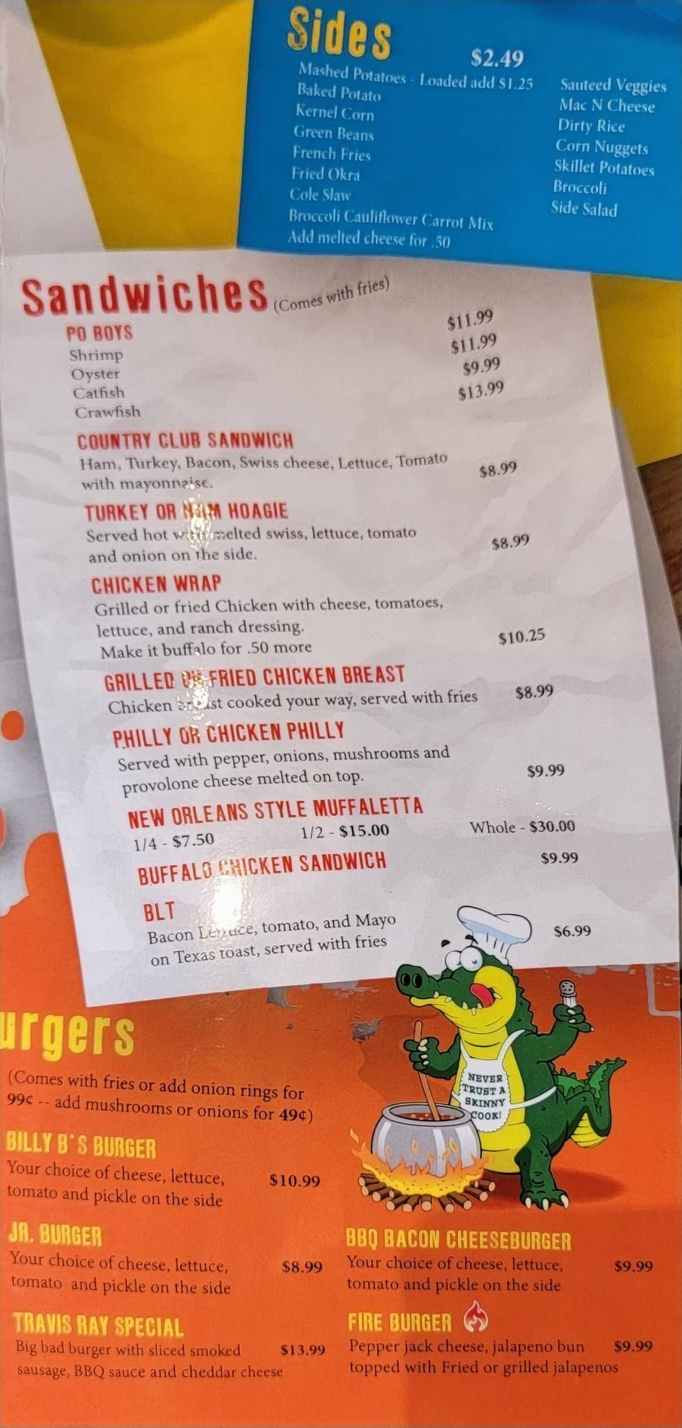 Menu at Billy B's Cajun Grill restaurant, Mansfield