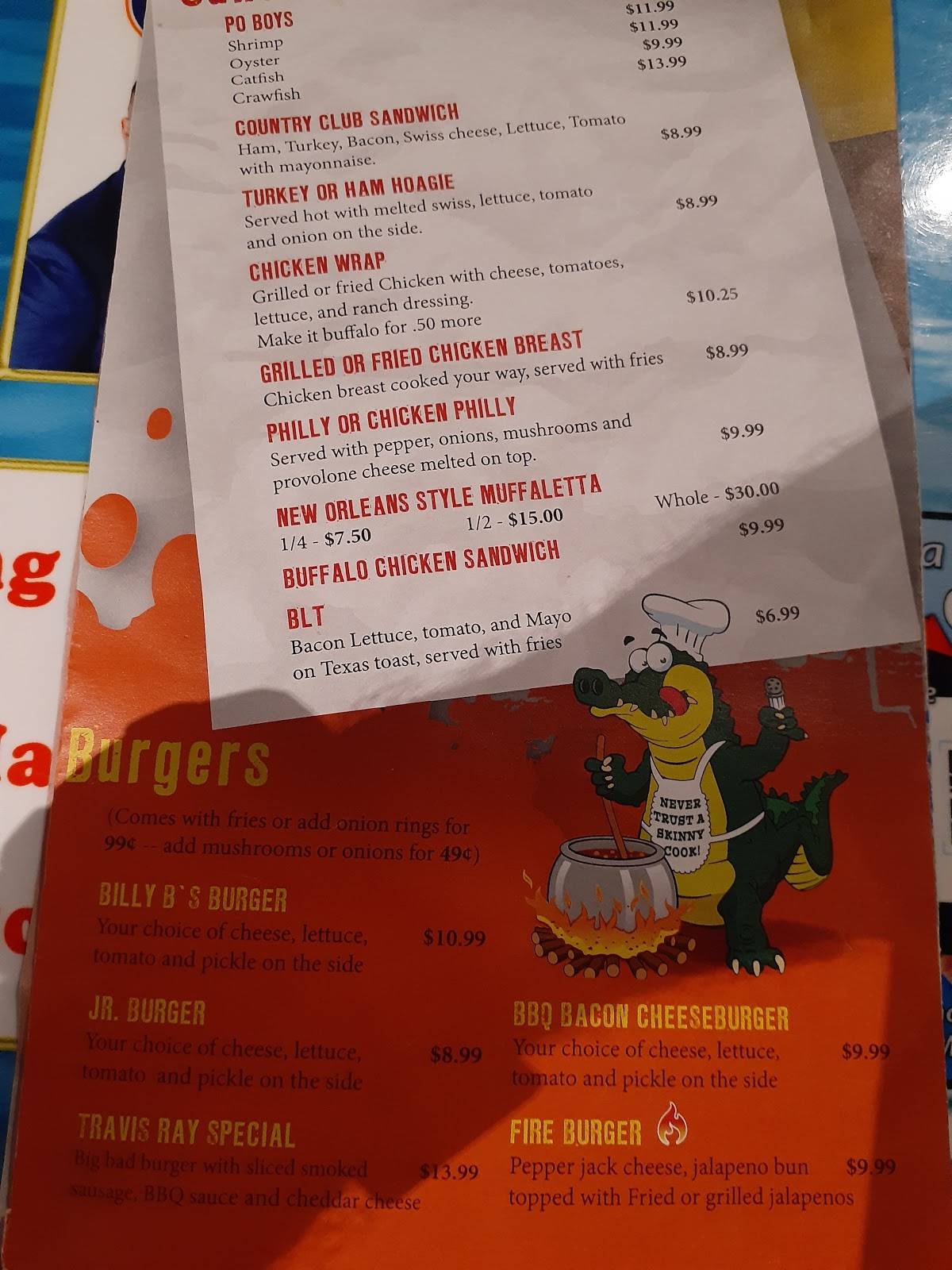 Menu at Billy B's Cajun Grill restaurant, Mansfield