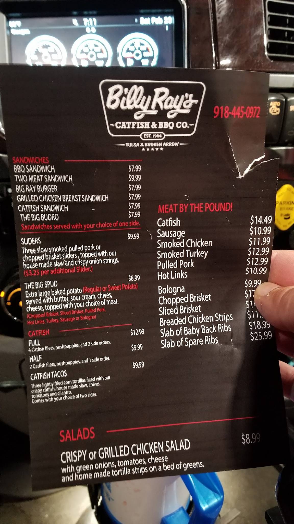 Menu at Billy Ray's Catfish & BBQ - Tulsa, Tulsa, Southwest Blvd