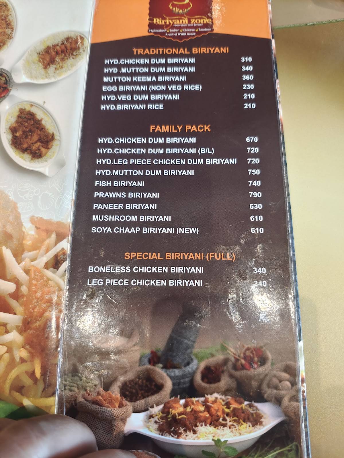 Menu at Biriyani Zone, Manyata Tech Park, Hyderabadi Dum Biryani ...