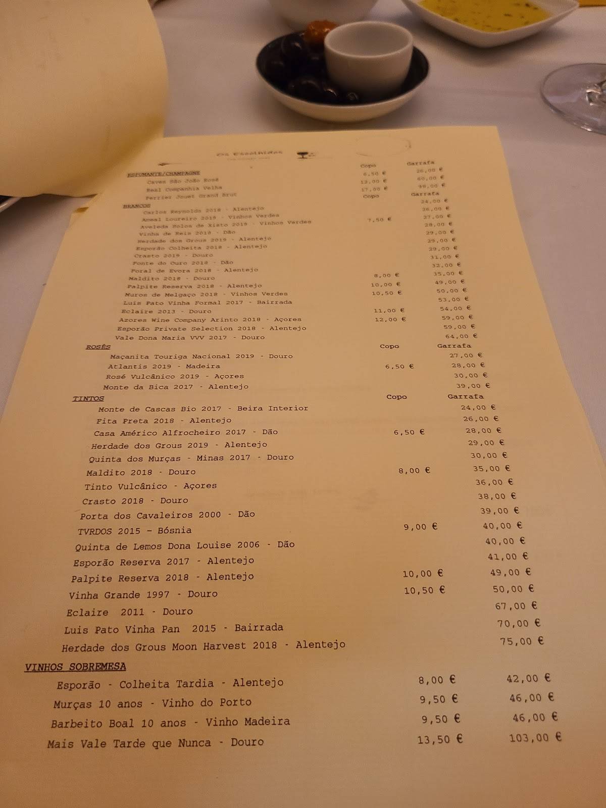 Menu at Bistro 100 Maneiras restaurant, Lisbon