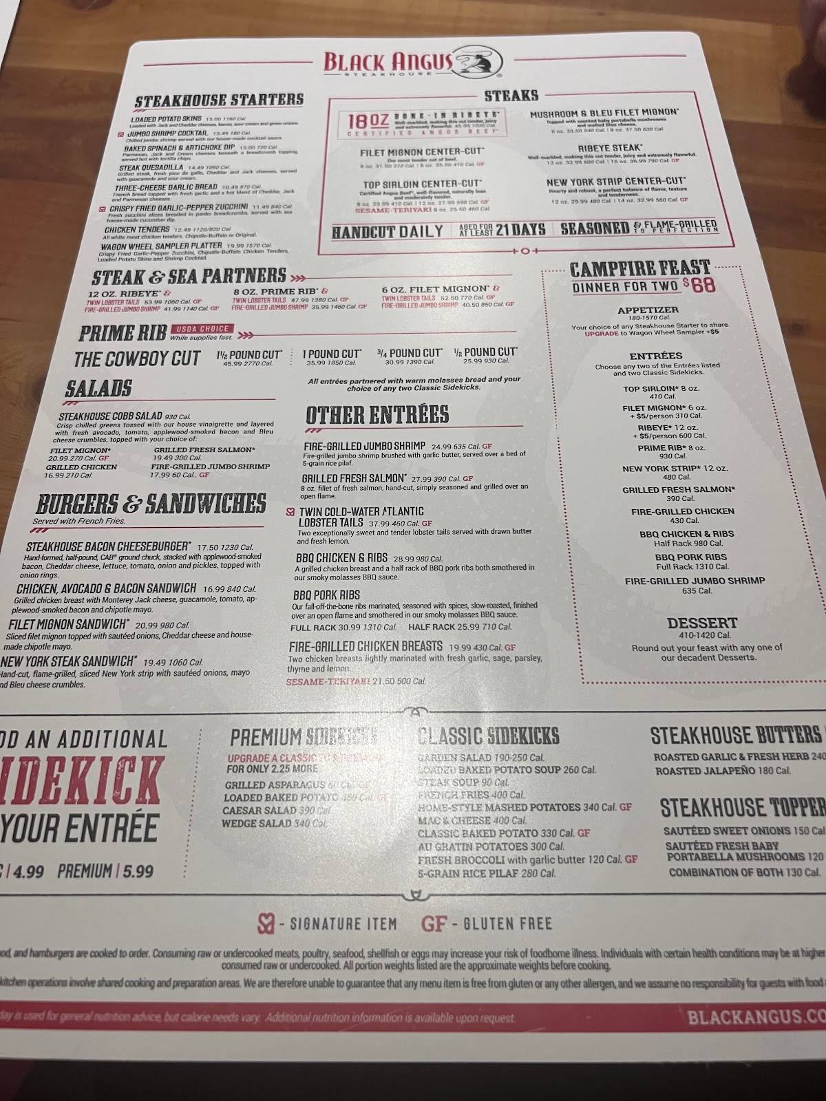 Menu at Black Angus Steakhouse, Federal Way