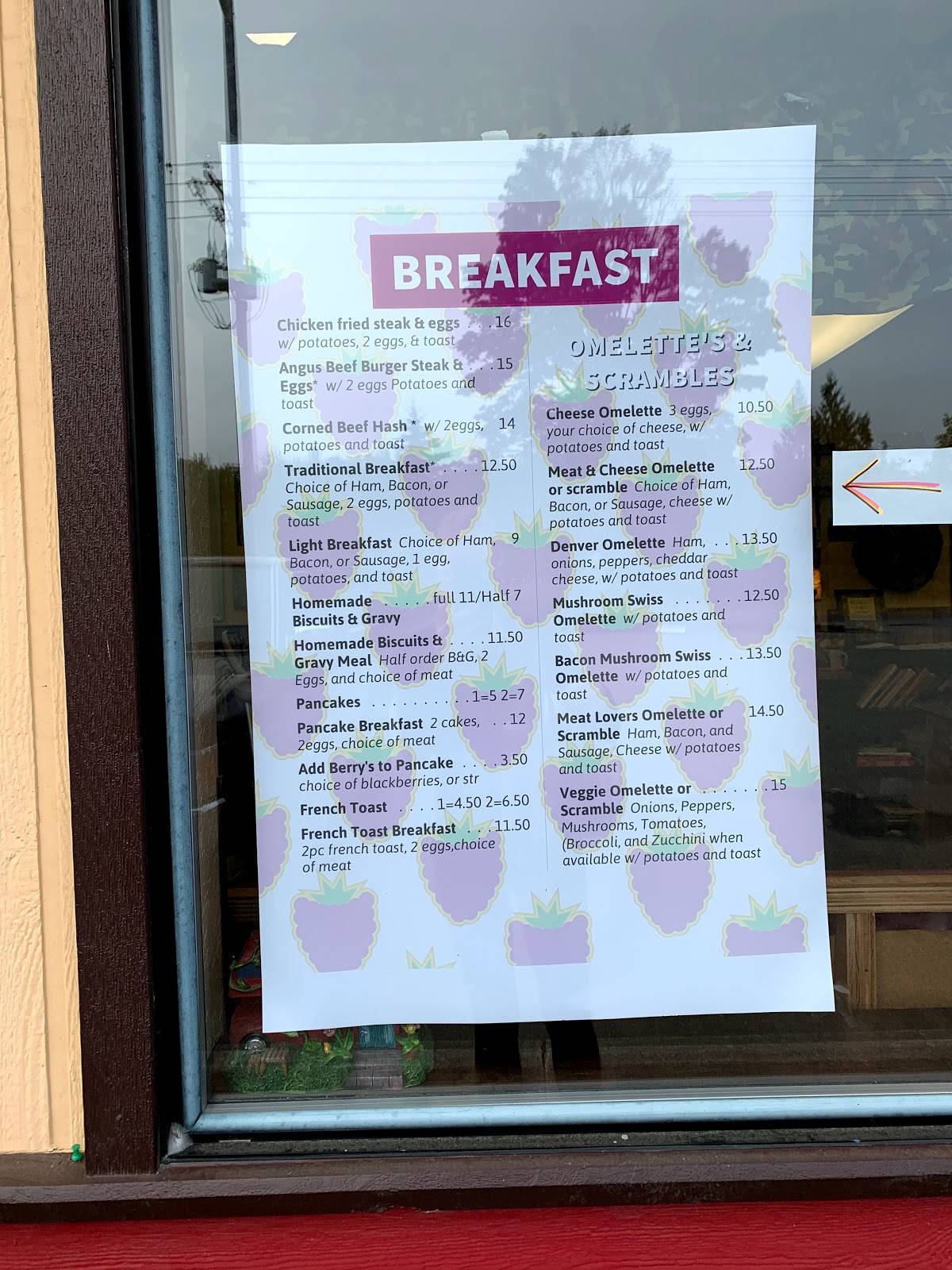 Menu at Blackberry Cafe, Joyce