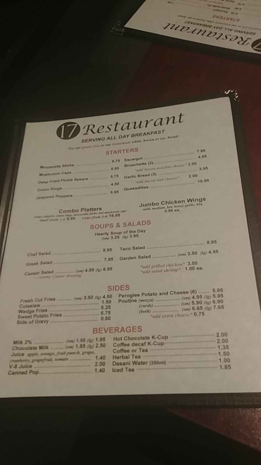 Menu at 17 Restaurant, Blind River