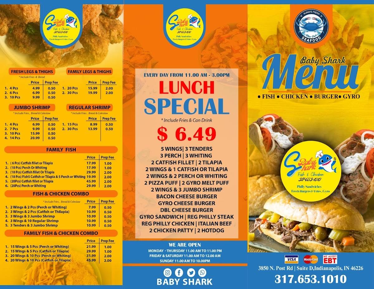 Menu at Blue Crab Seafood & Baby shark Fish & Chicken Market restaurant ...