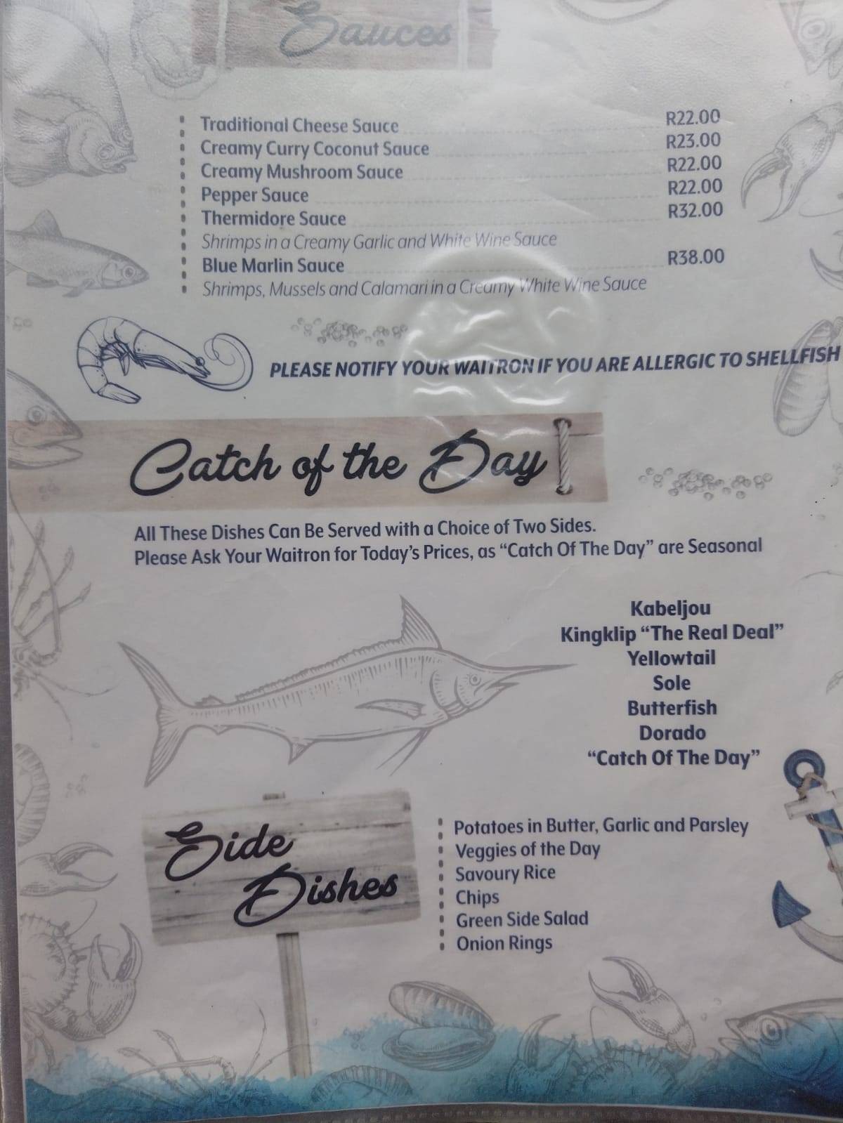 Menu at Blue Marlin Seafood Restaurant, Boksburg, 74 Middle Rd