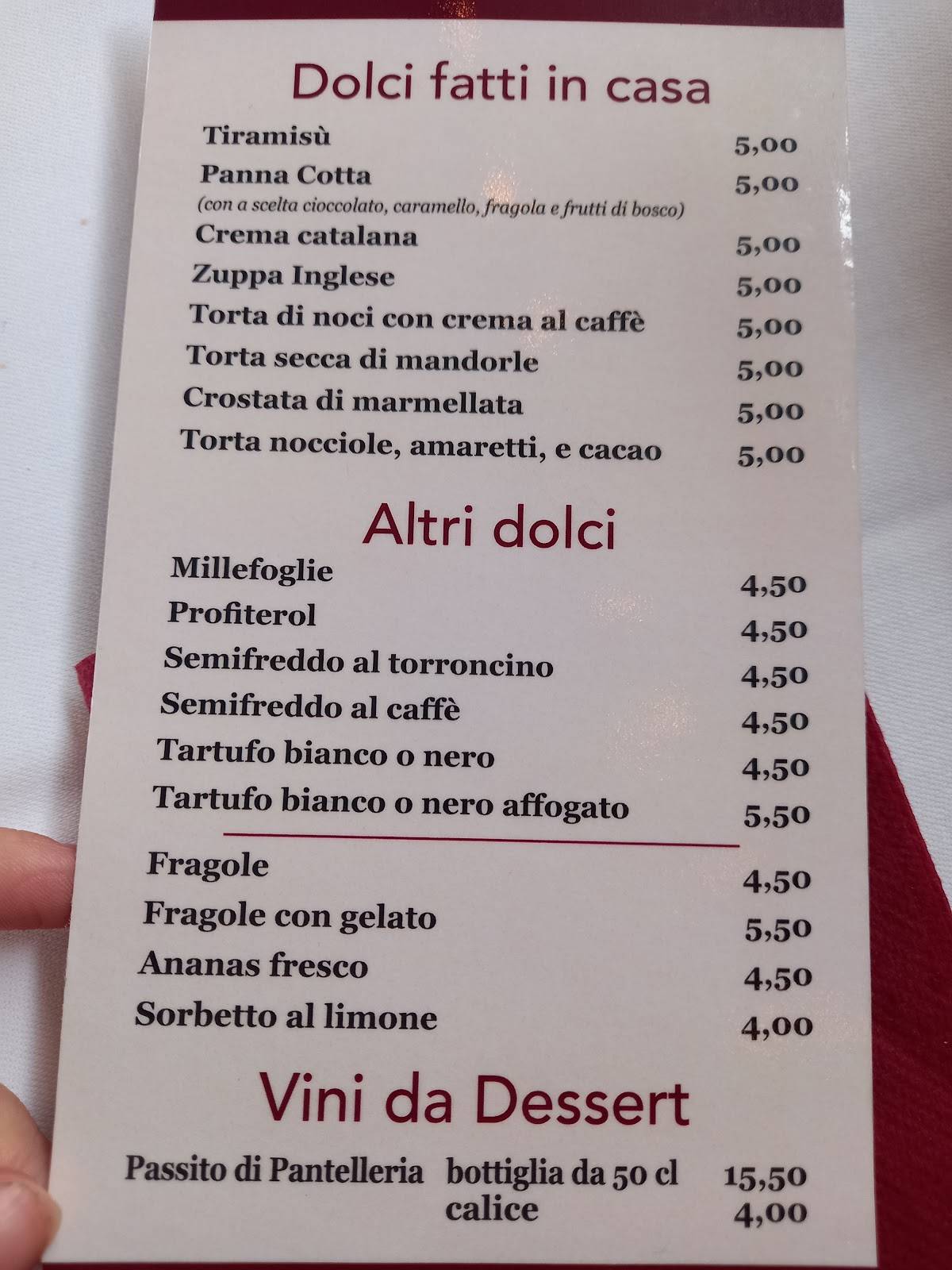 Menu da Blue River ristorante, Marzolara