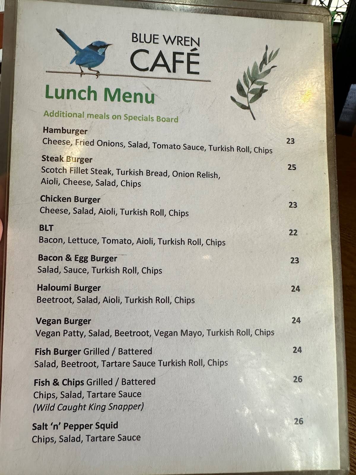 Menu at Blue Wren Cafe Dwellingup, Dwellingup