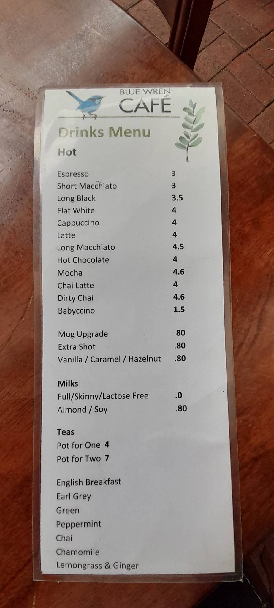 Menu at Blue Wren Cafe Dwellingup, Dwellingup