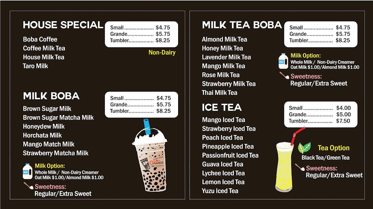 Menu at Boba Grande, Los Angeles