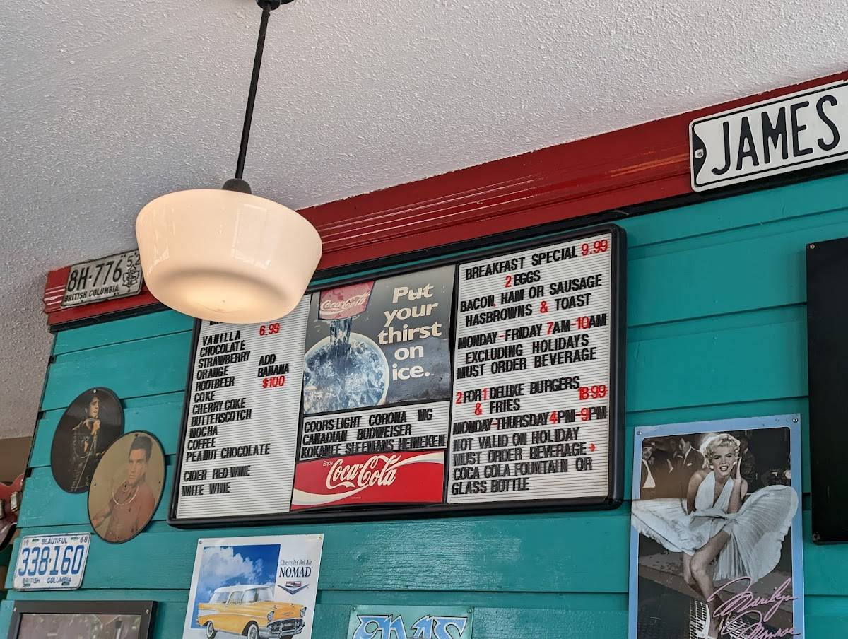 Menu at Bobby Sox 50's Diner restaurant, Maple Ridge