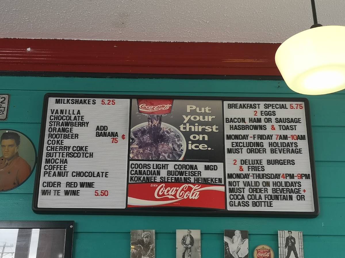 Menu at Bobby Sox 50's Diner restaurant, Maple Ridge